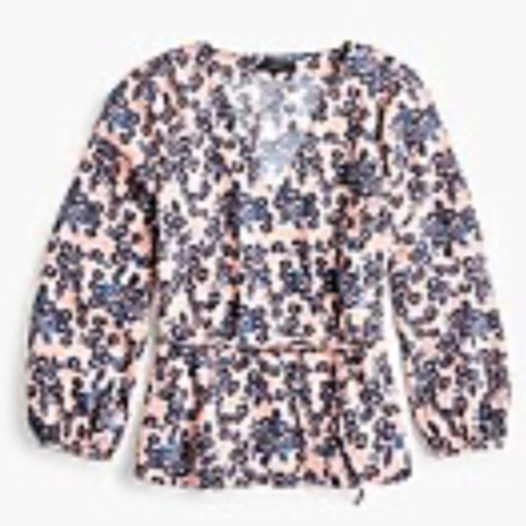 J. Crew | Tops | Jcrew Drapery Crepe Faux Wrap Top In Blush Bouquet ...